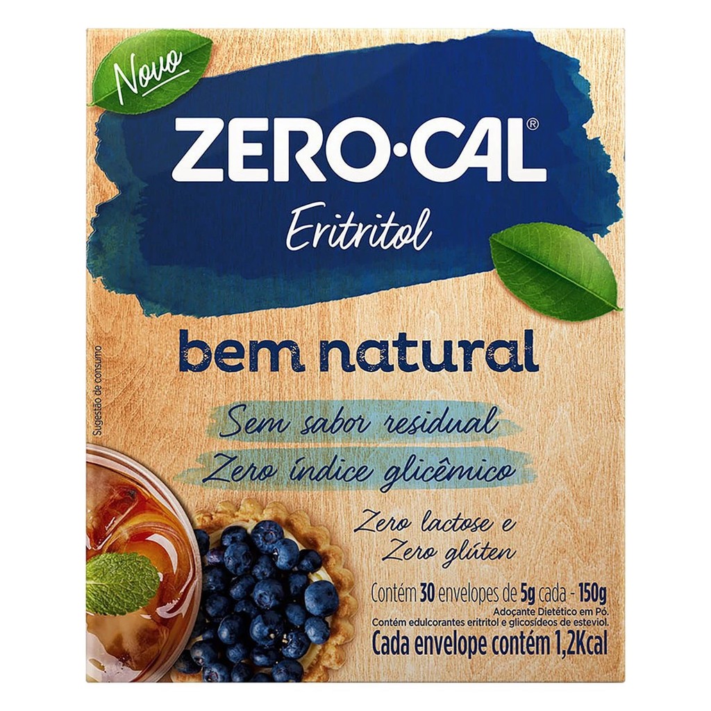 ADOÇANTE ZERO CAL PÓ ERITRITOL ZERO LACTOSE 150G 30 UNIDADES | Shopee ...