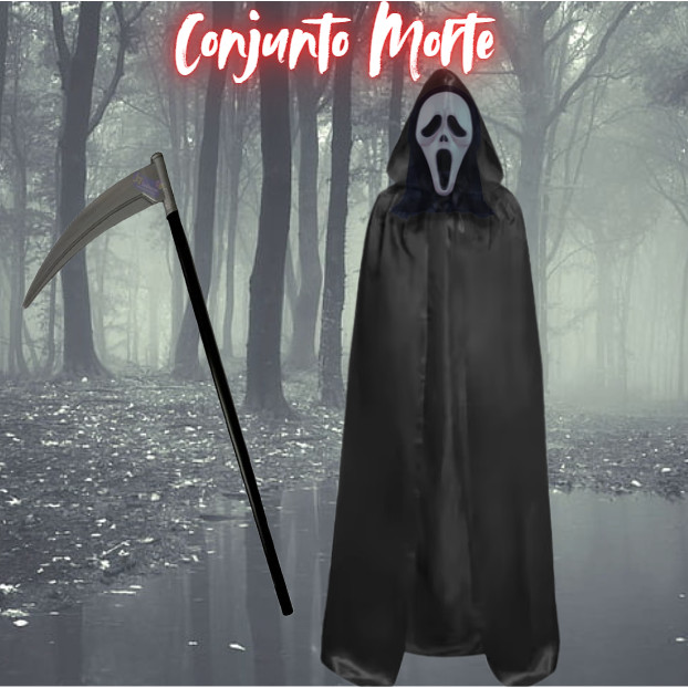 Kit Morte Adulto com Máscara Pânico Ghost Face, Foice e Capa Preta com ...