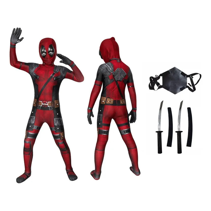 Deadpool Cos Costume + Backpack + Sword For Kids Adult Deadpool Costume ...