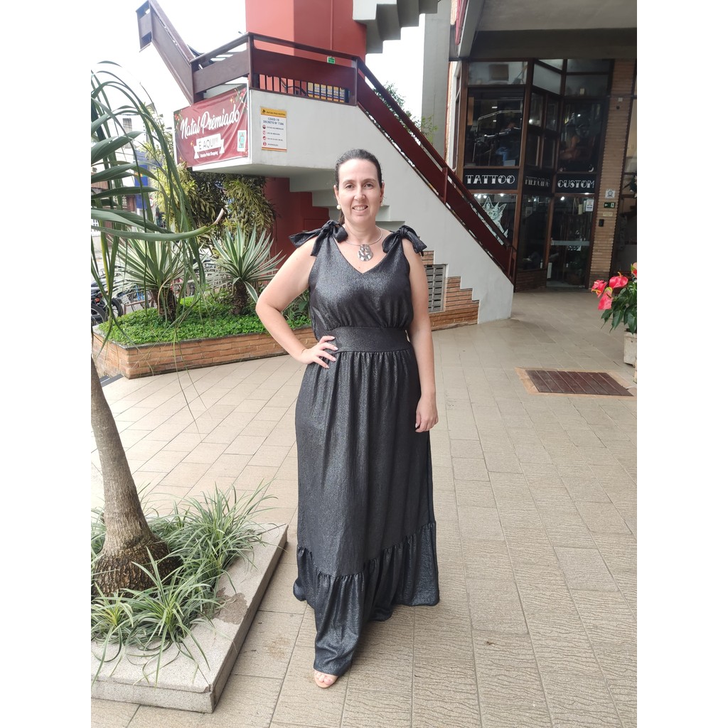 VESTIDO PRETO GLITTER LONGO PLUS SIZE | Shopee Brasil