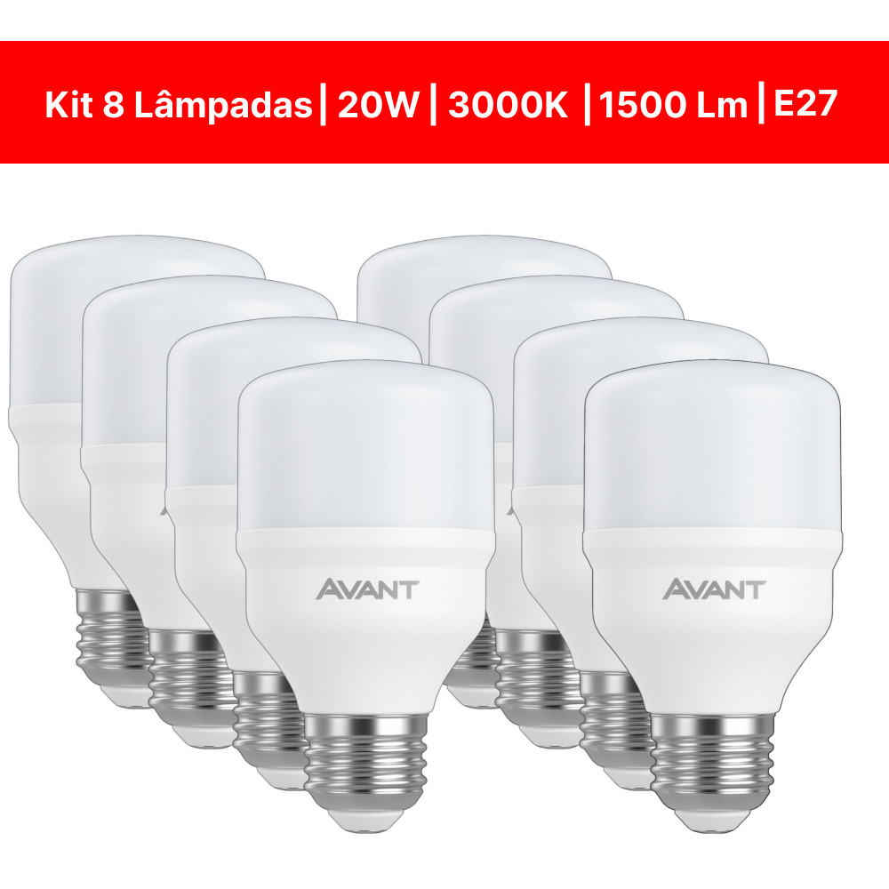 Kit 8 Lâmpadas LED 20W Bivolt 3000K Luz Amarela Avant High Power Para ...
