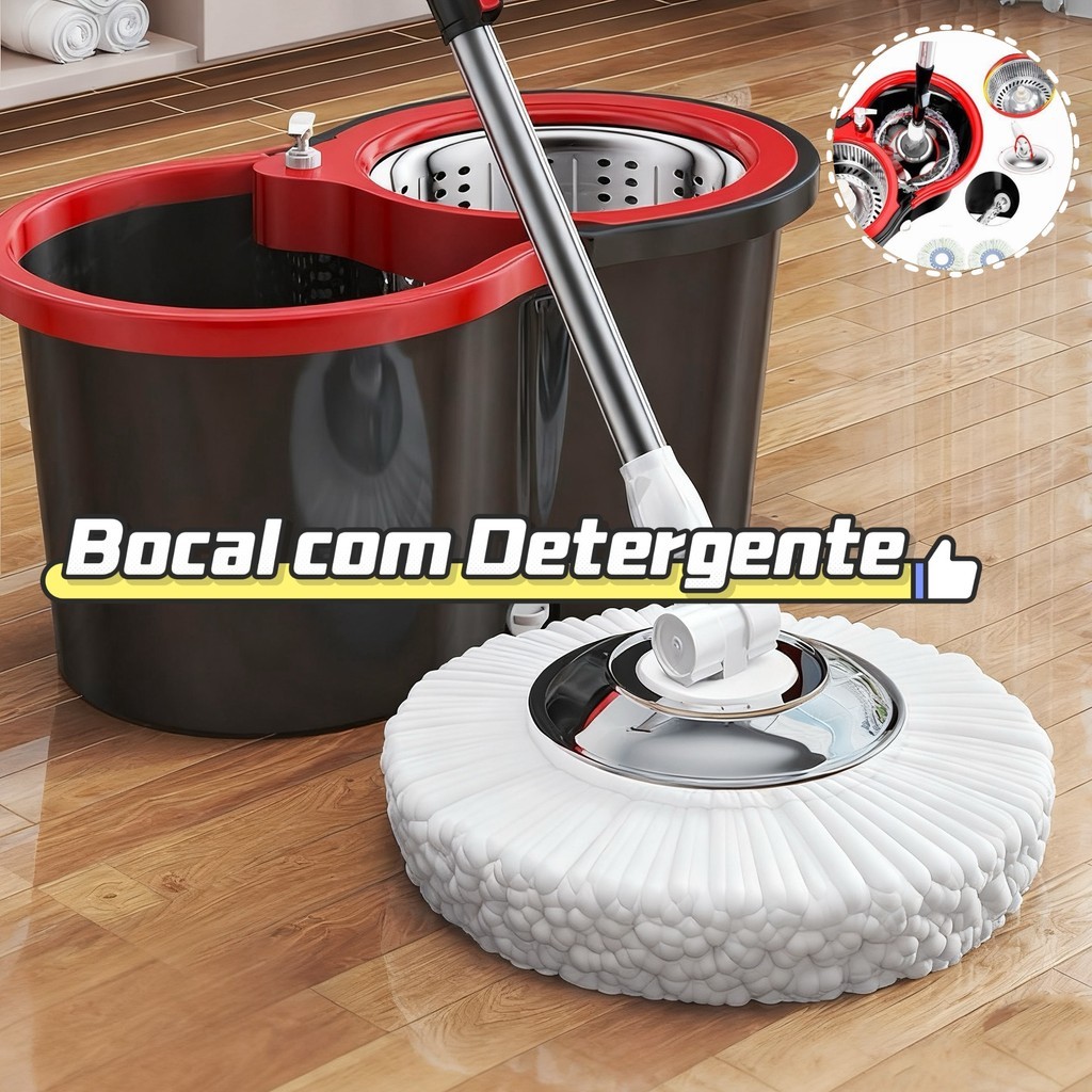 Mop esfregão 140 cm + 2 Refis-Rodinhas e Cesto Em Inox-14L Balde ...