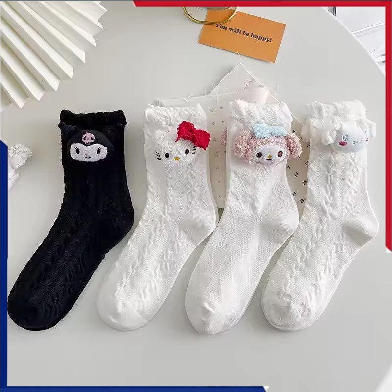 Meias De Algodão Fofas Hello Kitty Kawaii Com Desenho Animado De Anime ...