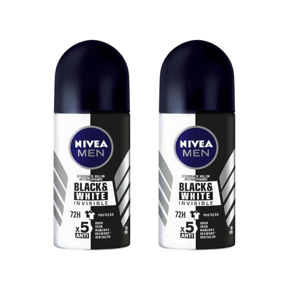 Kit 2 Desodorante Antitranspirante Nivea Men Roll On Invisible Black & White 50ml | Shopee Brasil