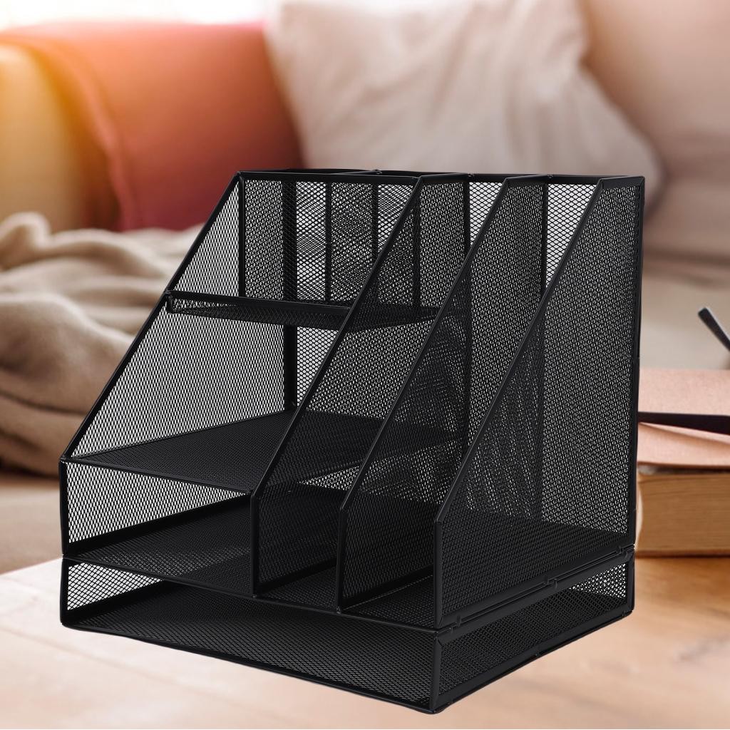 Desk File Organizer Mesh 2 Columns 4 Layers Iron Metal Frame Thickened ...