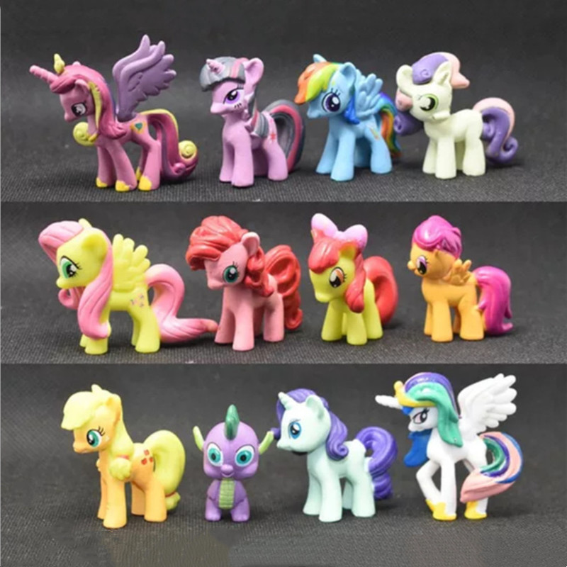 12 Pçs/set Anime My Little Pony Figuras PVC Mini Pônei Boneca Bolo ...
