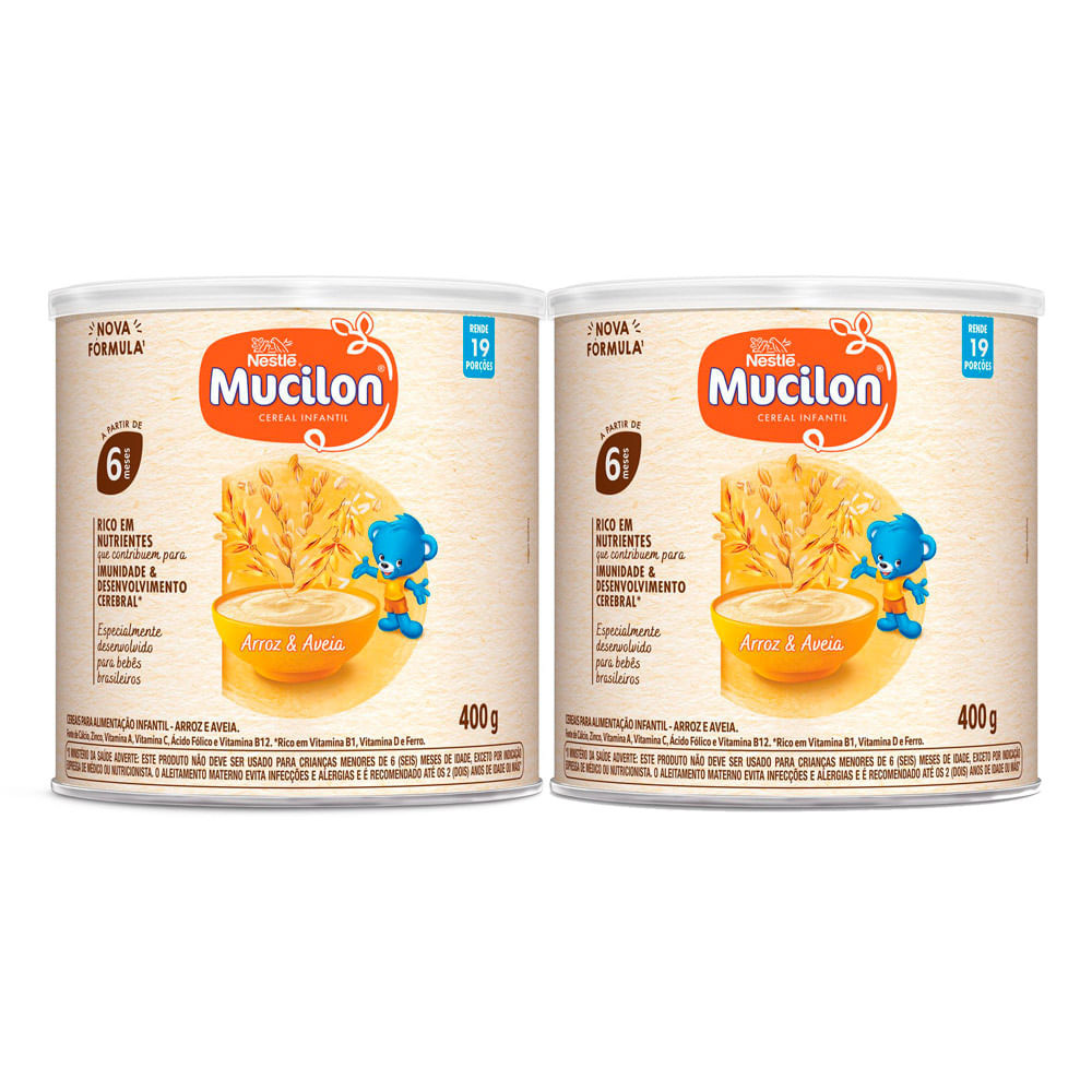 Kit 2 Mucilon Cereal Infantil Sabor Arroz e Aveia a Partir de 6 Meses ...