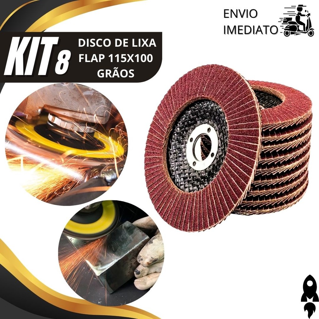 Kit 8 Disco Flap 100 Grãos Disco de Lixa Abrasivo Para Esmerilhadeira ...