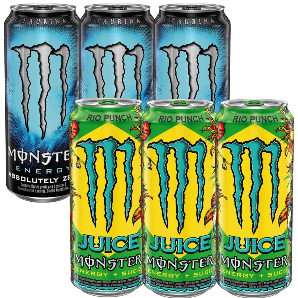Pack Energético Monster Energy 473ml 3un Absolutely Zero + 3un Rio ...
