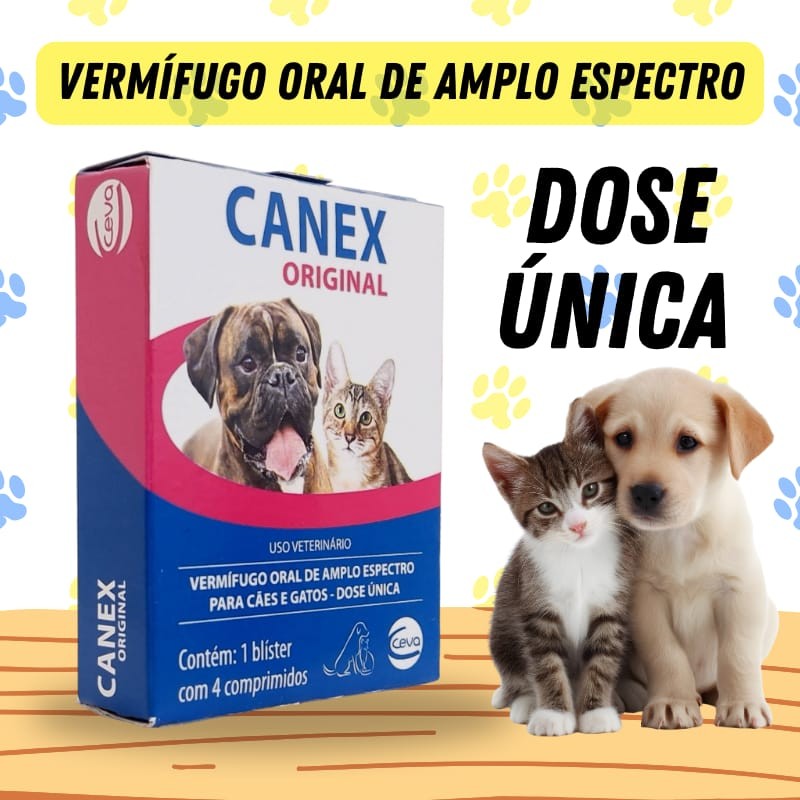 Canex Vermifugo Original Cachorro Gato - 4 Comprimidos Anti Vermes Dose ...