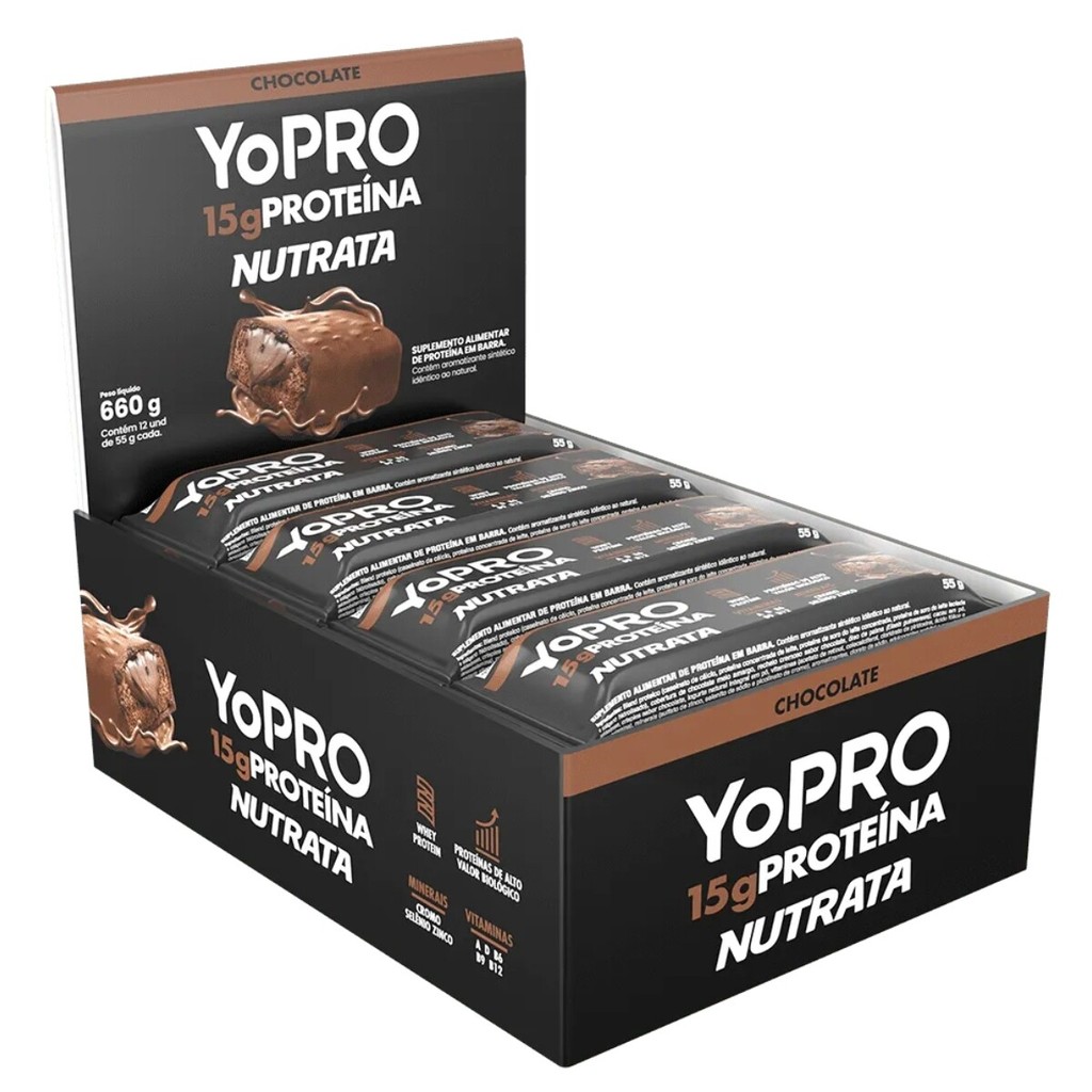 Barras De Proteína Yopro 12 Barras 55g Whey Bar - Nutrata | Shopee Brasil