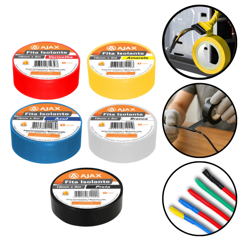 Kit 5 Fita Isolante Colorida Rolo Pvc Antichama 19mm X 5m | Shopee Brasil