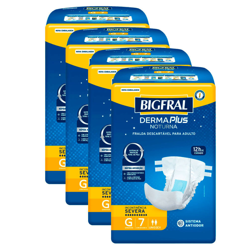 Kit 4 Fralda Bigfral Derma Plus Noturna G 7 Unidades | Shopee Brasil