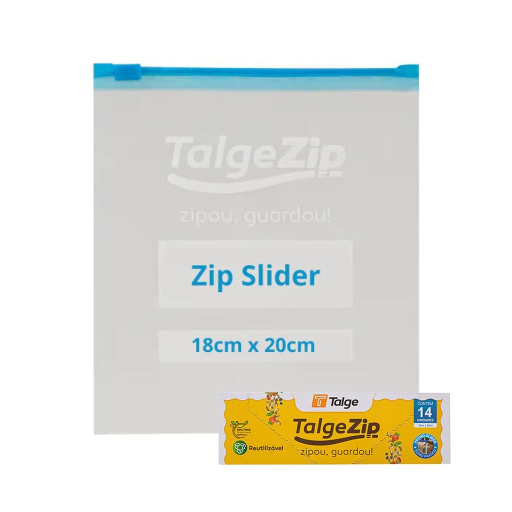 Saco Plástico Zip Slider 18x20cm com 14 Unidades Talge | Shopee Brasil