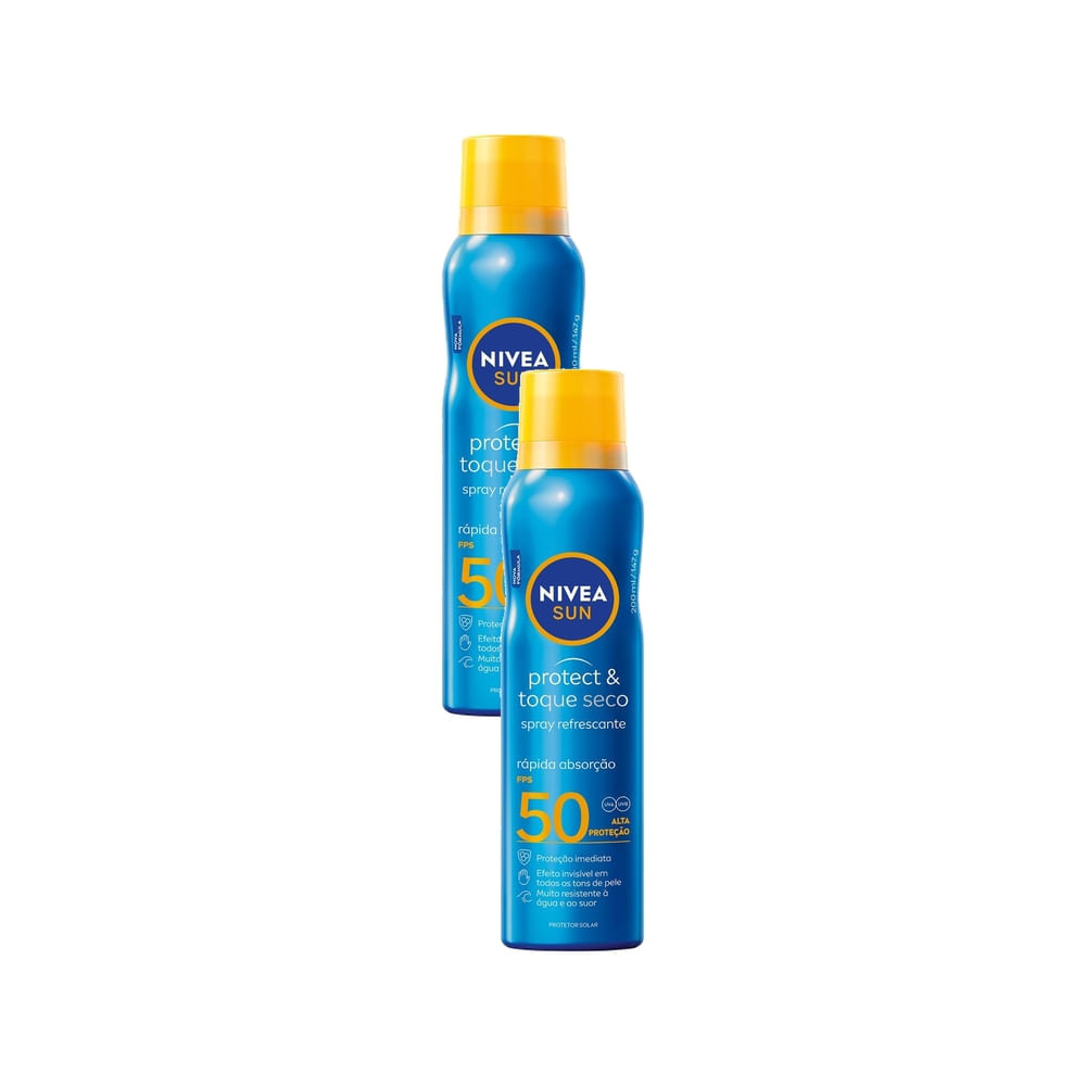 Kit 2 NIVEA SUN Protetor Solar Spray Protect & Toque Seco FPS 50 200ml ...