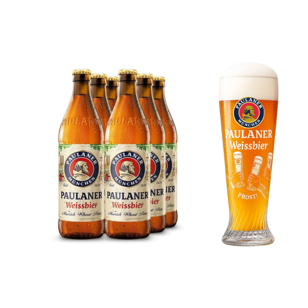 Kit com 6 Cervejas De Trigo Paulaner Weissbier Original 500ml + Copo ...