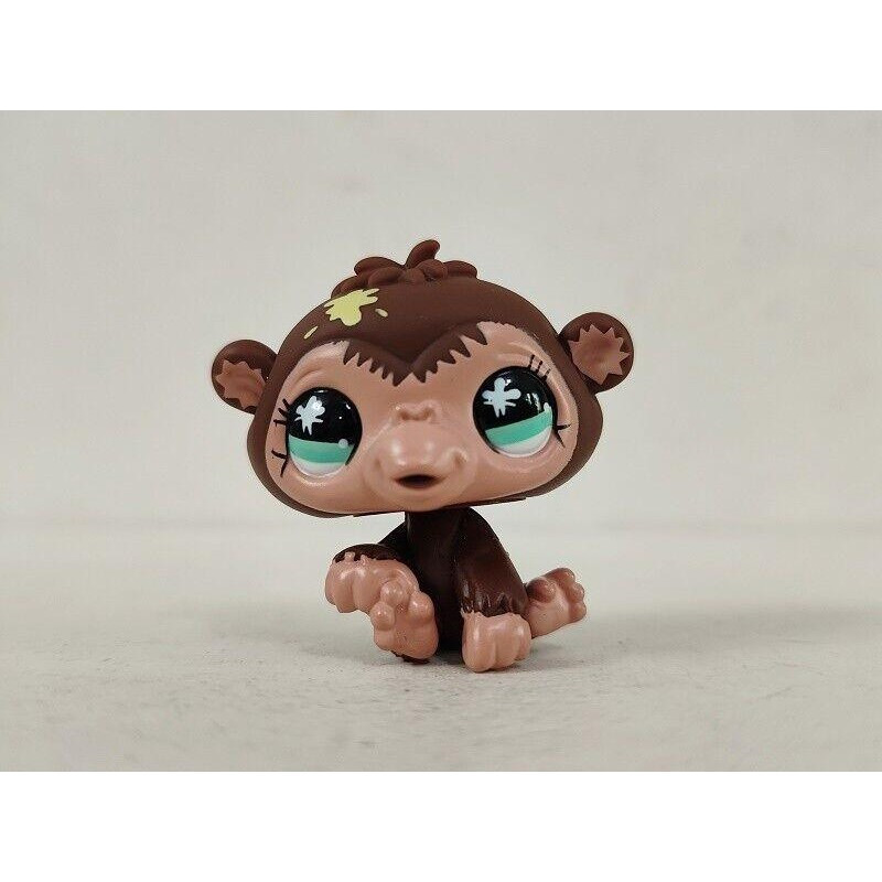 Mini Pet Shop Brinquedos Macaco Marrom LPS # 7860 Olhos Verdes Raros ...