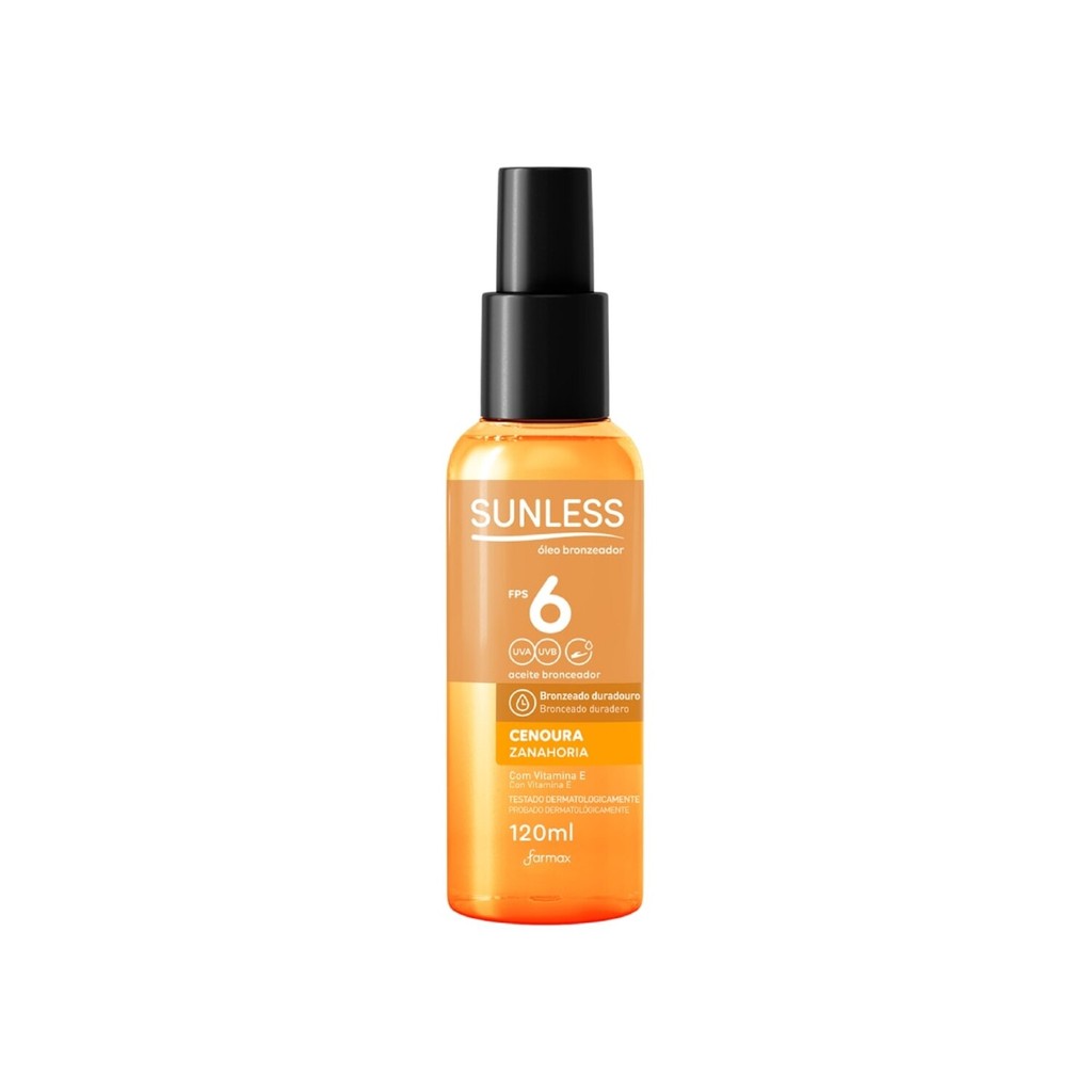 Bronzeador Corporal Sunless Cenoura com Vitamina E FPS6 Óleo 120ml ...