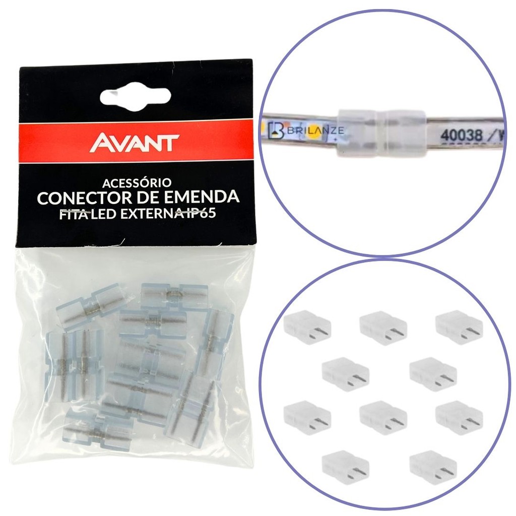 Kit 10 Conector De Emenda Fita Led Externa Ip65 Avant | Shopee Brasil