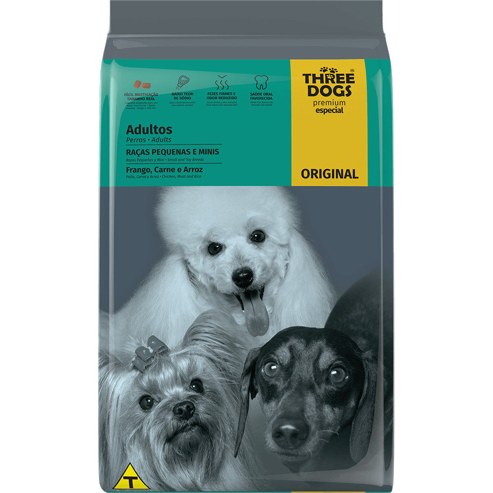 Ração Three Dogs Original Raças Pequenas e Mini Adultos Sabor Frango e ...