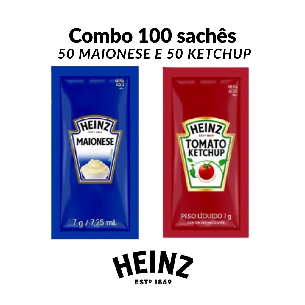 Combo Sachê Heinz de 50 Maionese e 50 Ketchup - 100 Saches Total ...