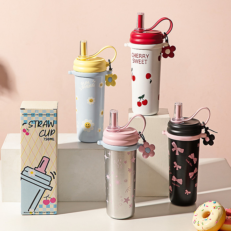 Copo Isolado Estilo Moderna Dona de Casa para Mulheres, Copo de Canudo ...