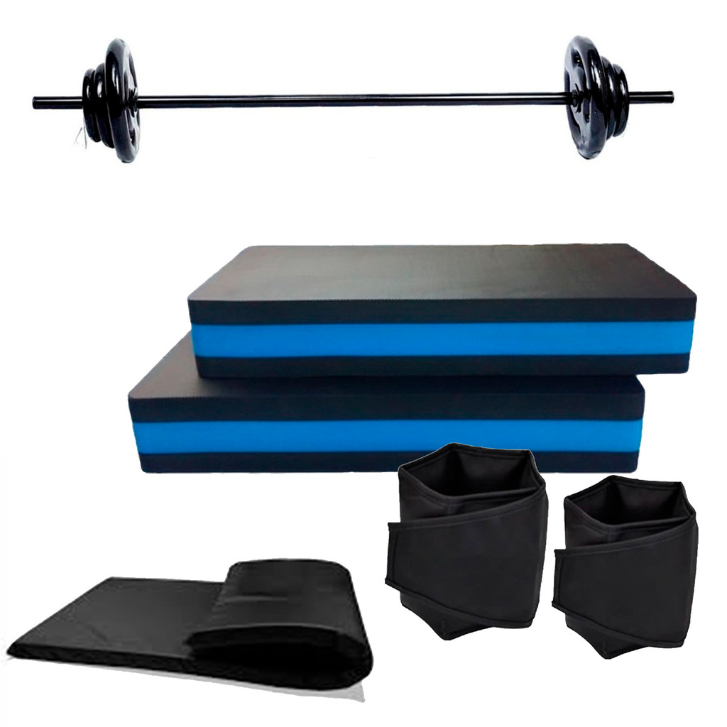 Kit Completo Barra Pump + 20kg De Anilhas Emborrachada + Caneleira 2 kg ...