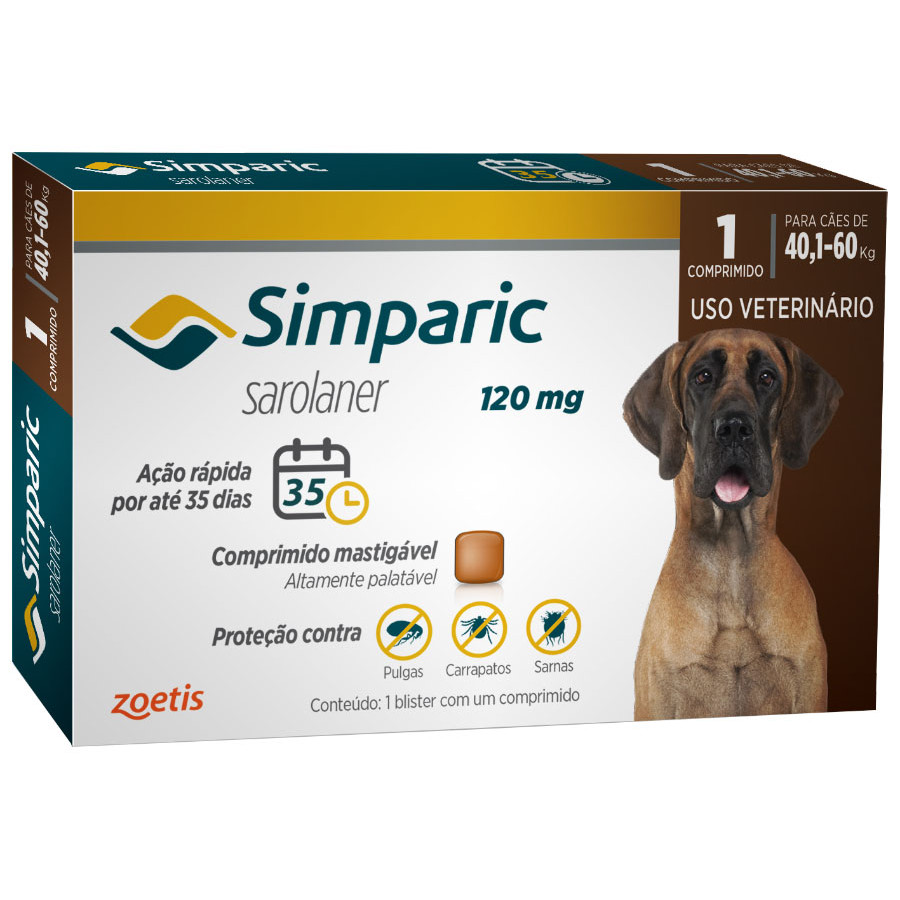 SIMPARIC 120 MG CAES DE 40,1 A 60 KG ANTIPULGAS 1 COMPRIMIDO | Shopee ...