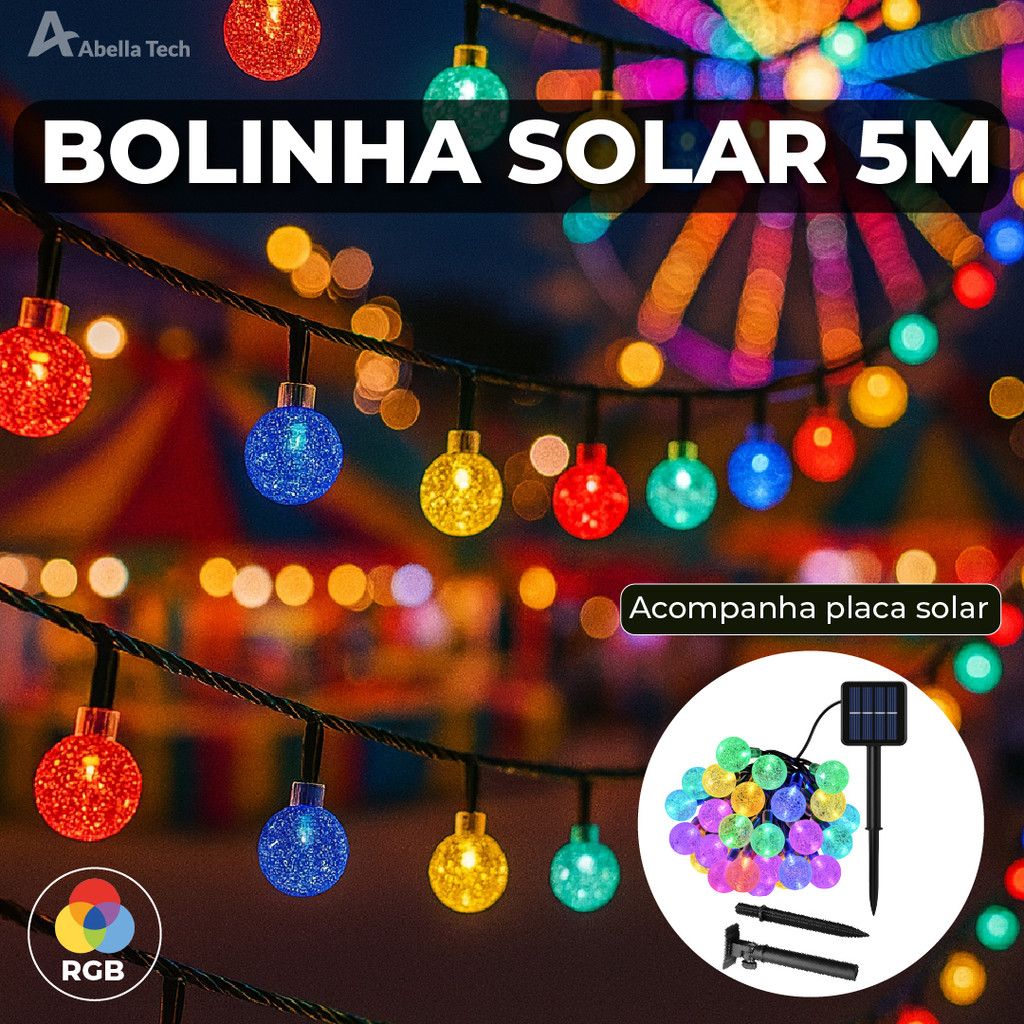 20M Luz Solar Fio de Fada Bolinha RGB 5M Led Com Placa Solar para ...