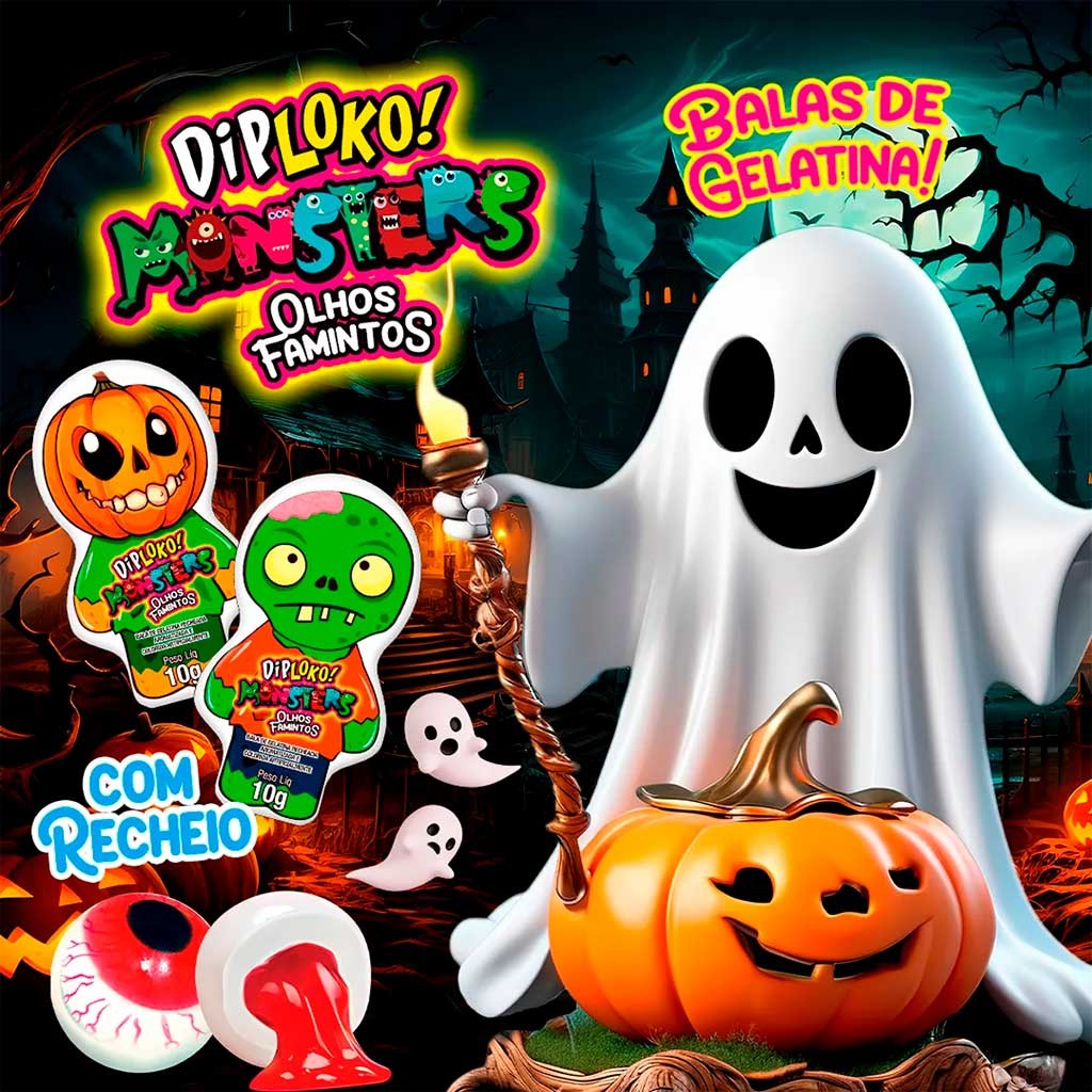 Bala de Gelatina Recheada Olhos Famintos Dip Loko Monsters Halloween ...