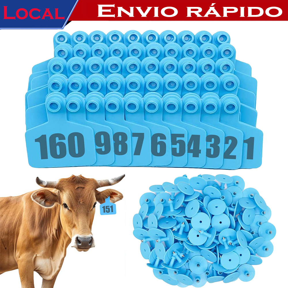 50 conjuntos de etiquetas de orelha Numeradas 151-200 plástico Azul,para bovinos, porcos ...