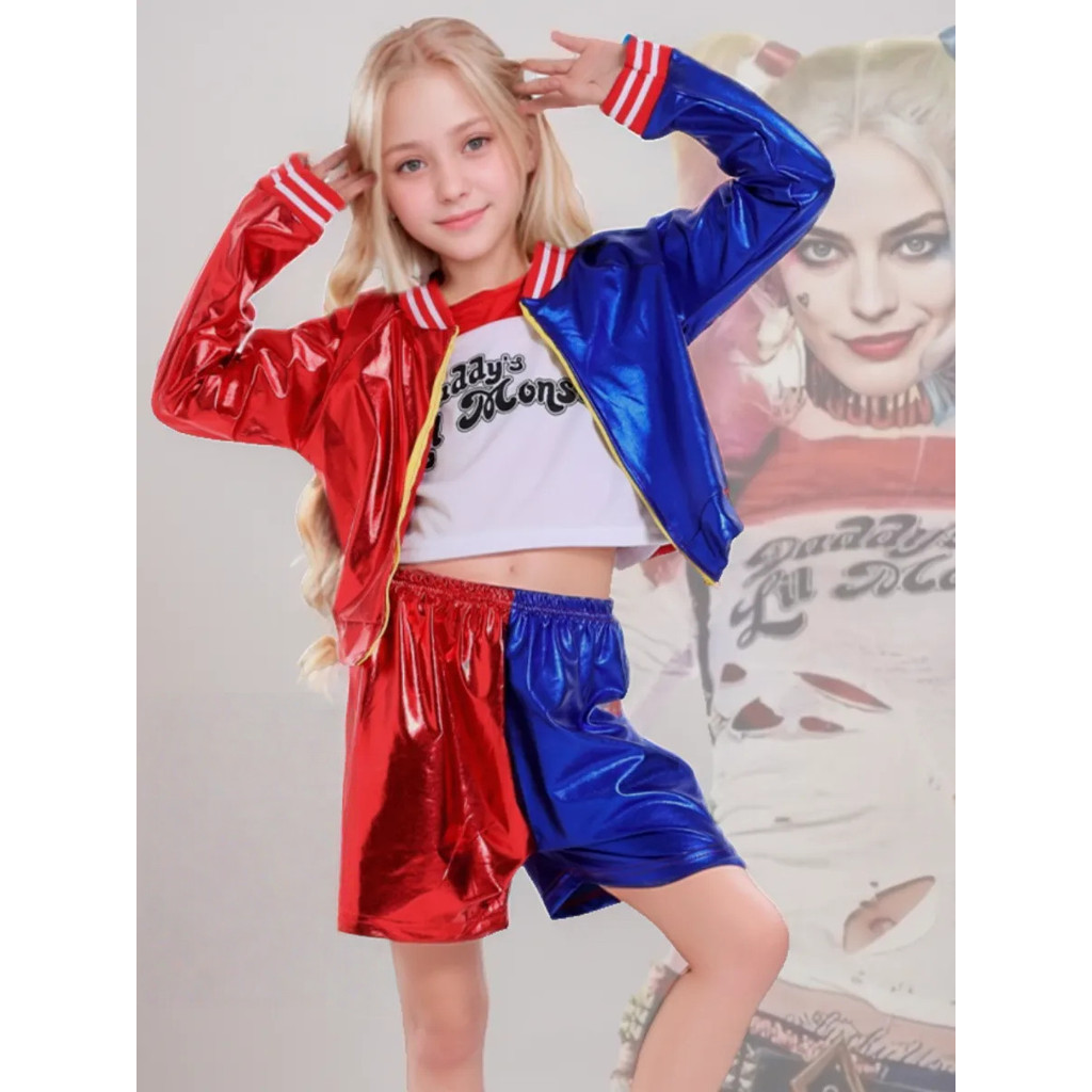 Conjunto 3 Pçs Fantasia Cosplay Harleen quinzel Costume para crianças ...