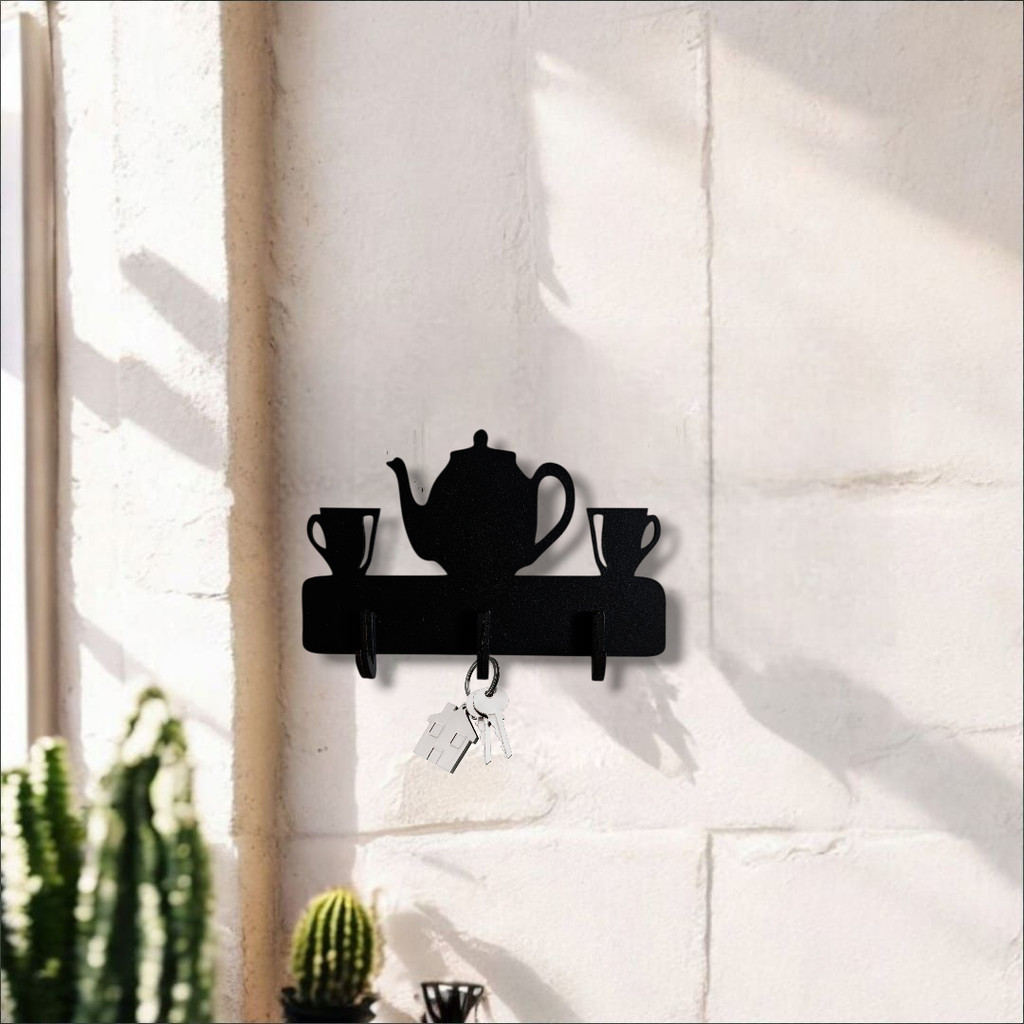 Porta Chaves De Parede Bule Mdf Decorativo Suporte 16x10 Cm Preto ...
