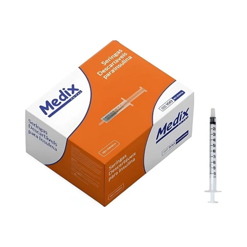 Seringa 1ml Insulina Descartável Sem Agulha Medix - 100 unid | Shopee ...