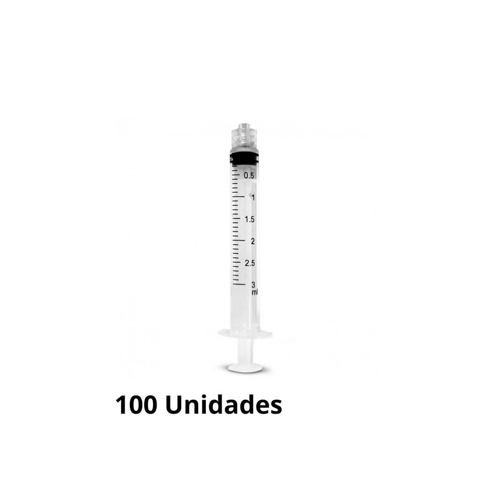 Seringa 3ml Sem Agulha Luer Lock (Bico Rosca) Unidade SR 100 Unidades ...