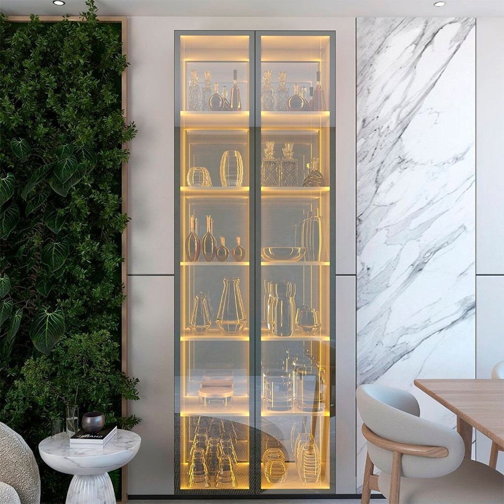 Cristaleira 2 Portas Reflecta com Led e Espelho 76cm 100% Mdf Luminare ...