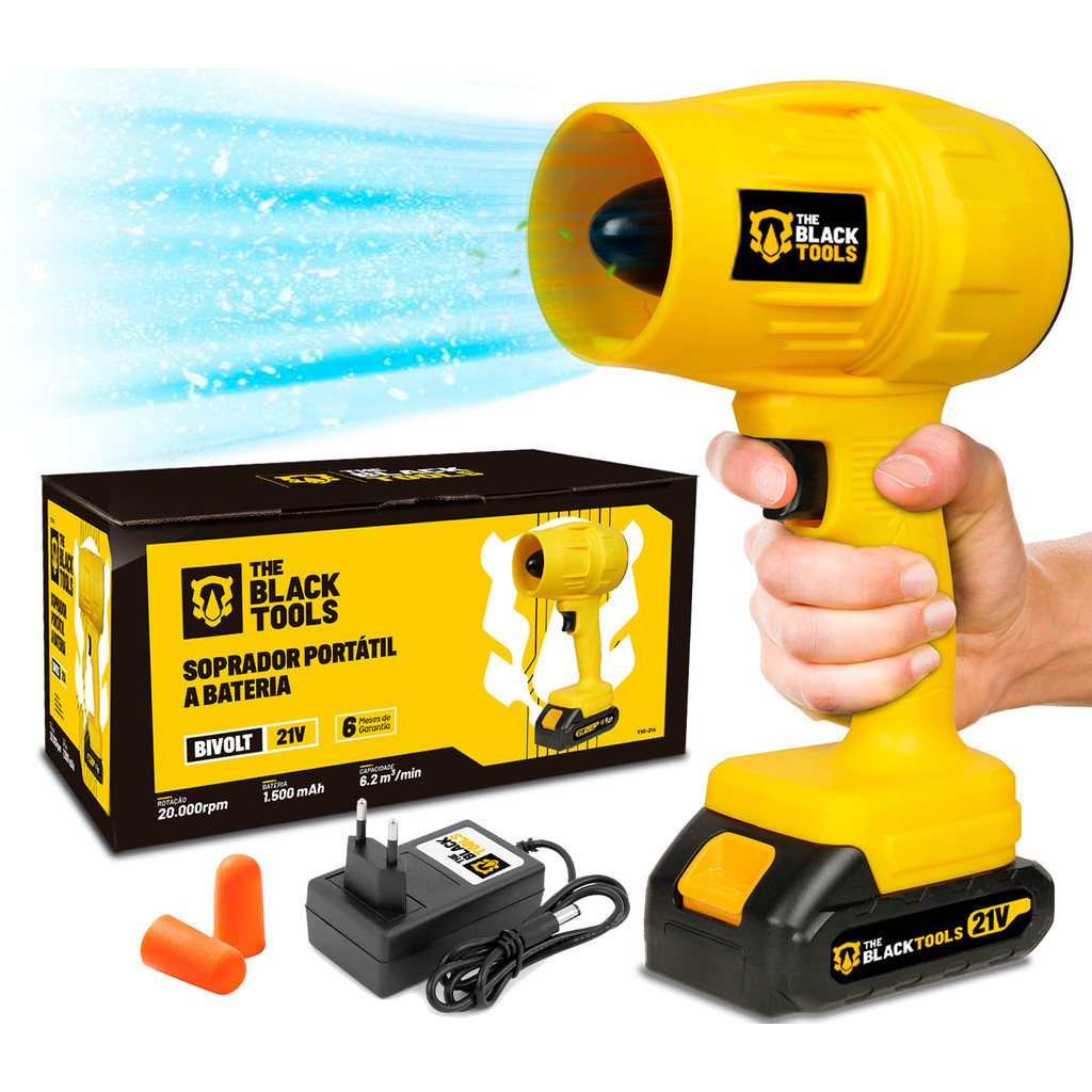 Soprador De Folhas Turbo Portátil Sem fio Recarregável 2000w Ergonômico Com Bateria 21v Amarelo ...