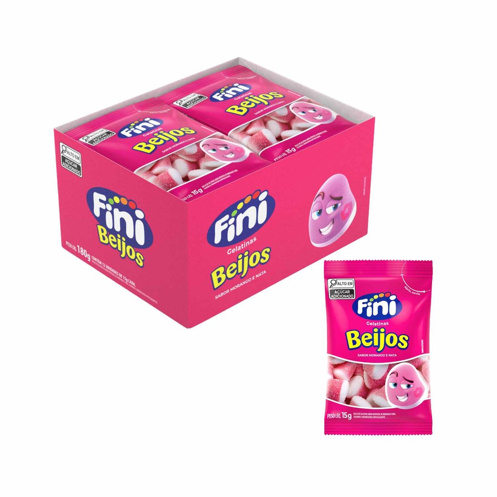 Bala Mini Beijos De Morango Fini - Caixa 12 Unidades 15g | Shopee Brasil