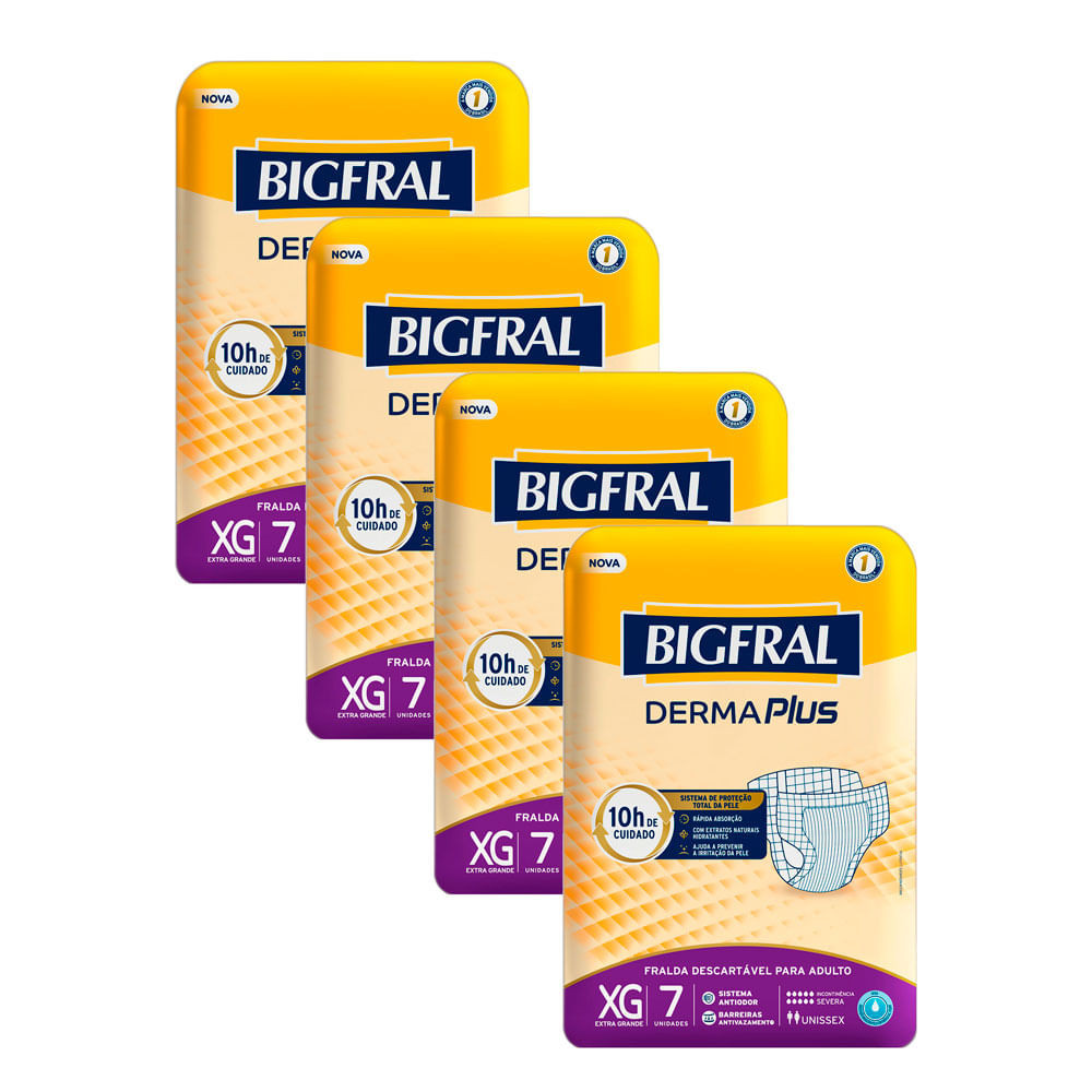 Kit 4 Fralda Bigfral Derma Plus XG 7 Unidades | Shopee Brasil