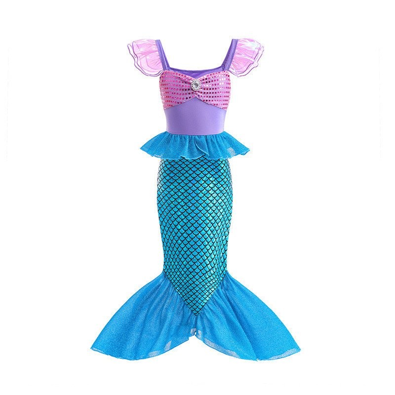 Sereia vestido de princesa meninas roupas Ariel Fishtail saia europeu ...