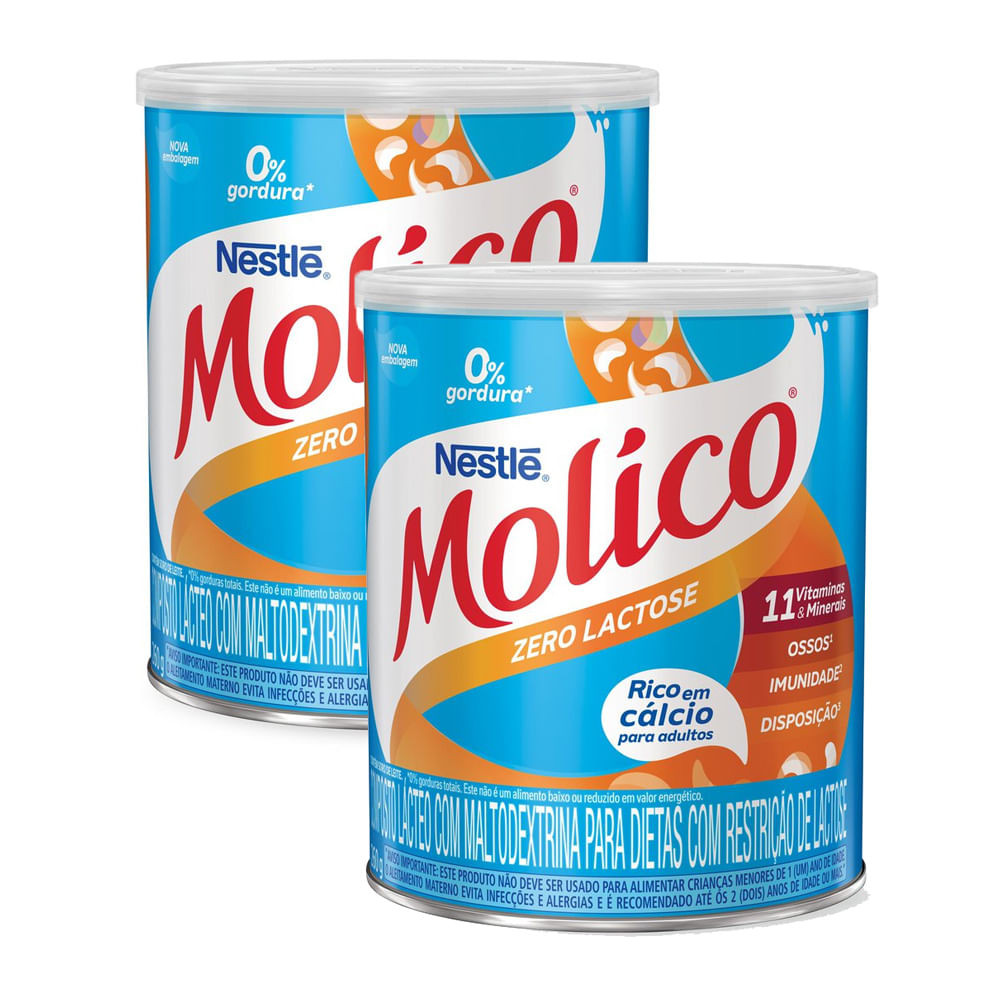 Kit 2 Leite em Pó Molico Zero Lactose Lata 260g | Shopee Brasil