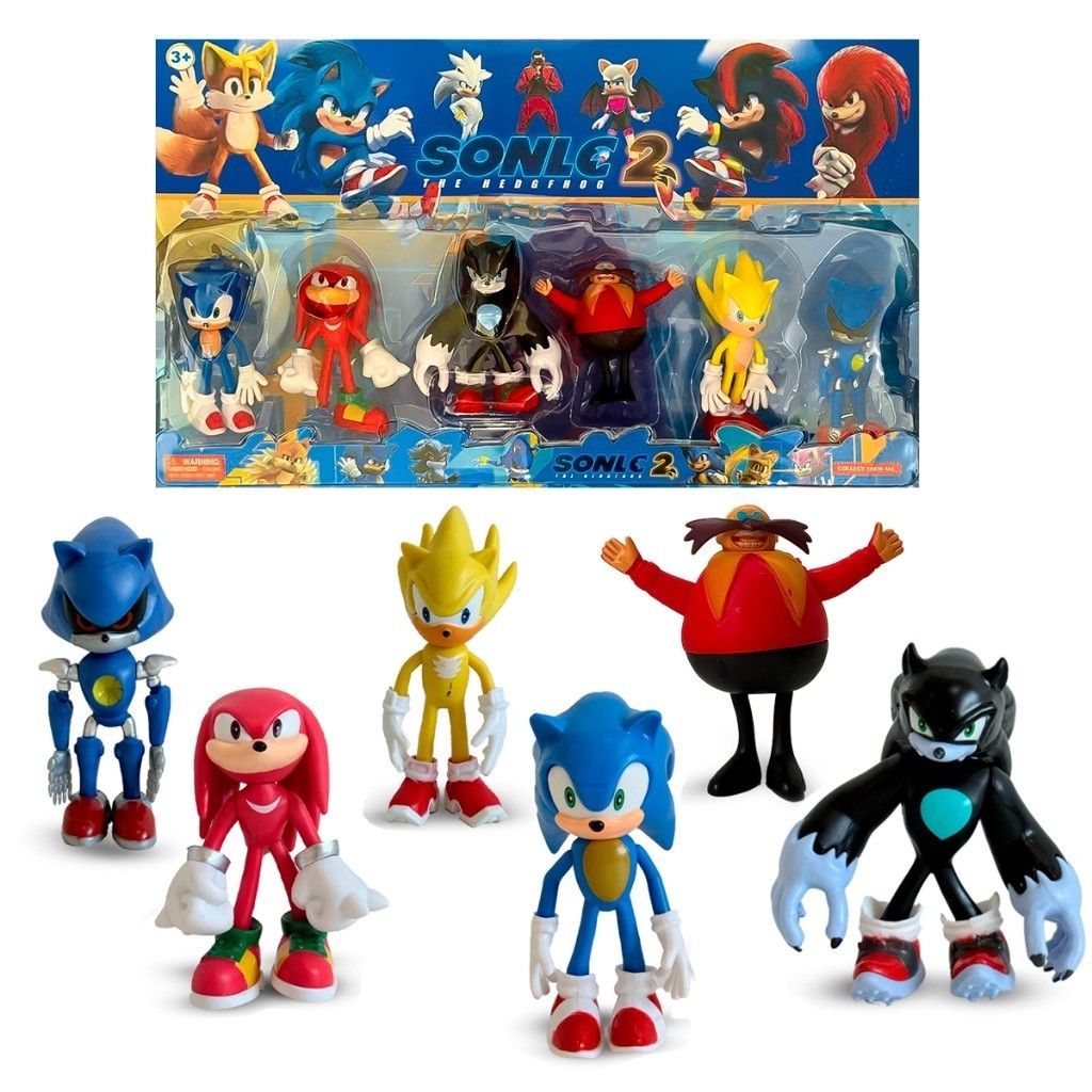 Boneco Sonic Kit 6 Personagens 15 cm Werehog Knuckles metal Sonic Super ...