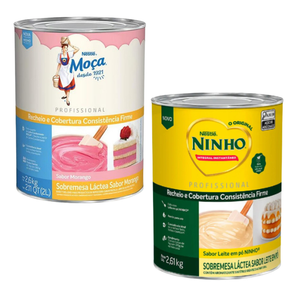 Kit Leite Ninho E Morango Nestle Recheio Cobertura 2.6kg | Shopee Brasil
