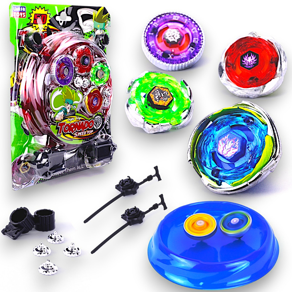Kit 4 Beyblade Metal Com Led 5D + 2 Lançadores + Arena Para Combate ...