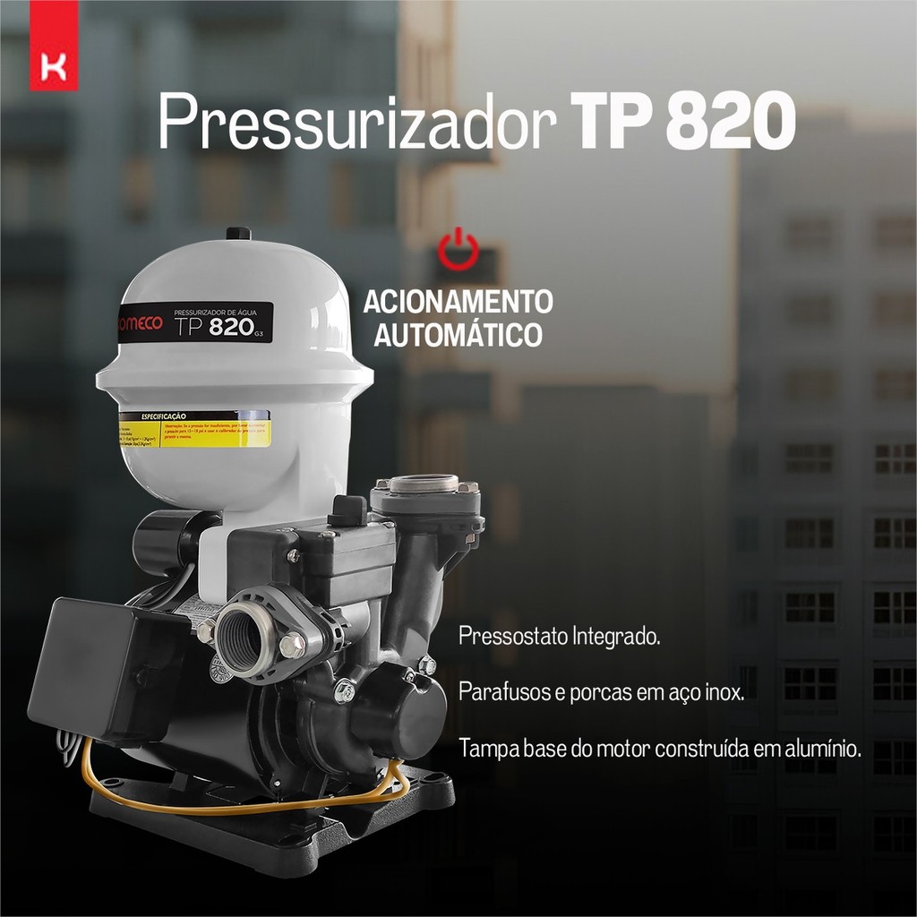 Bomba Pressurizadora TP 820 e TP 825 Altura Maxima Ate 38 Metros Komeco | Shopee Brasil