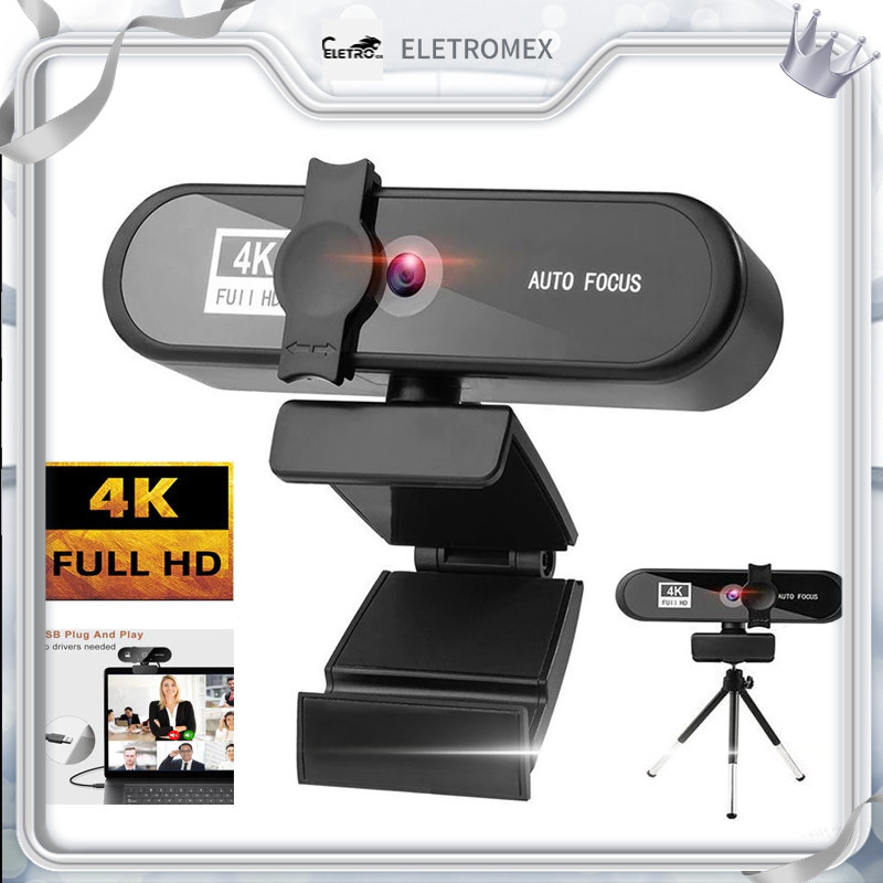 4K Webcam Mini Câmera 2K Full HD Com Microfone Autofoucus Web Para PC ...