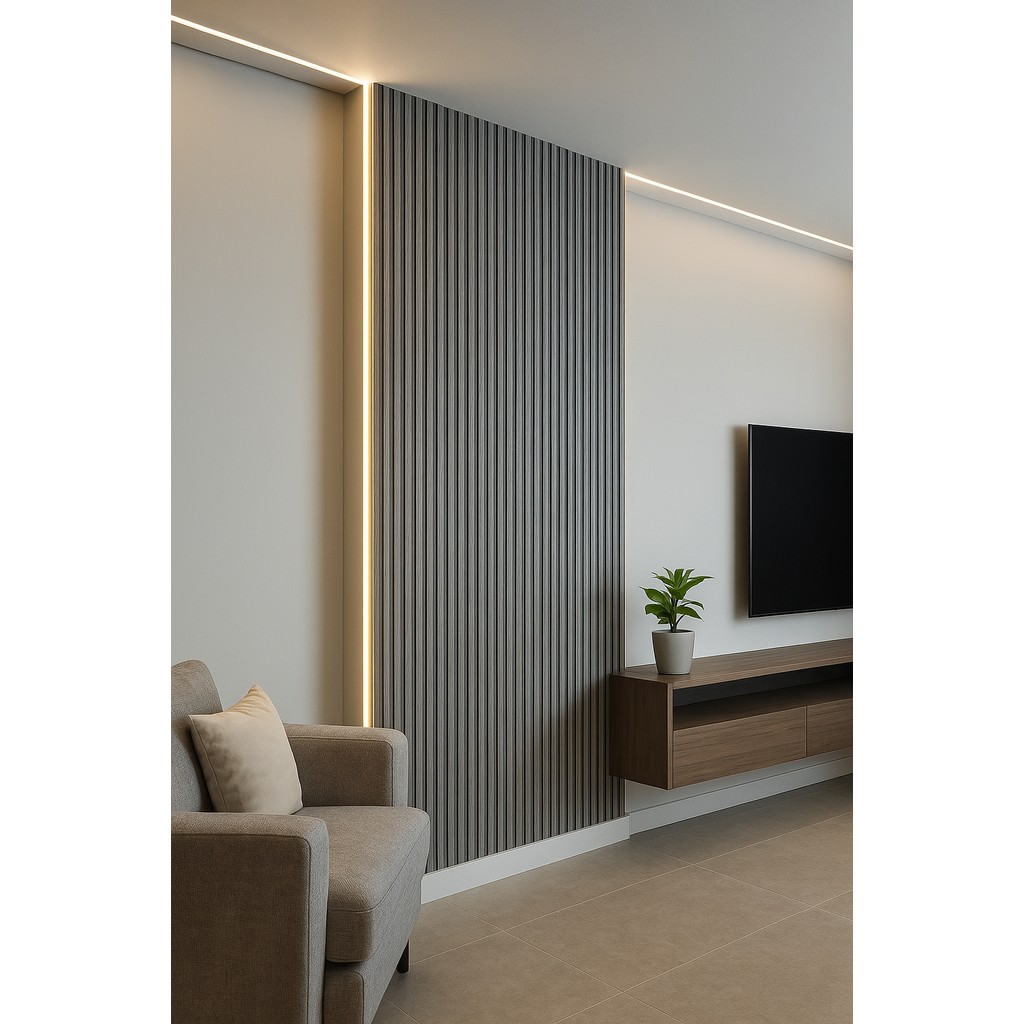 KIT 10 Painel Ripado PVC Cinza Suave Madeira Luxo Carvalho 1,01m x 15 ...