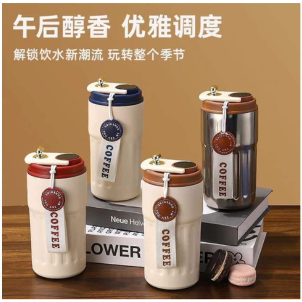 Copo Térmico Cafe Inox Portátil com tampa,460ml, Com LED Temperatura Antivazamento— | Shopee Brasil