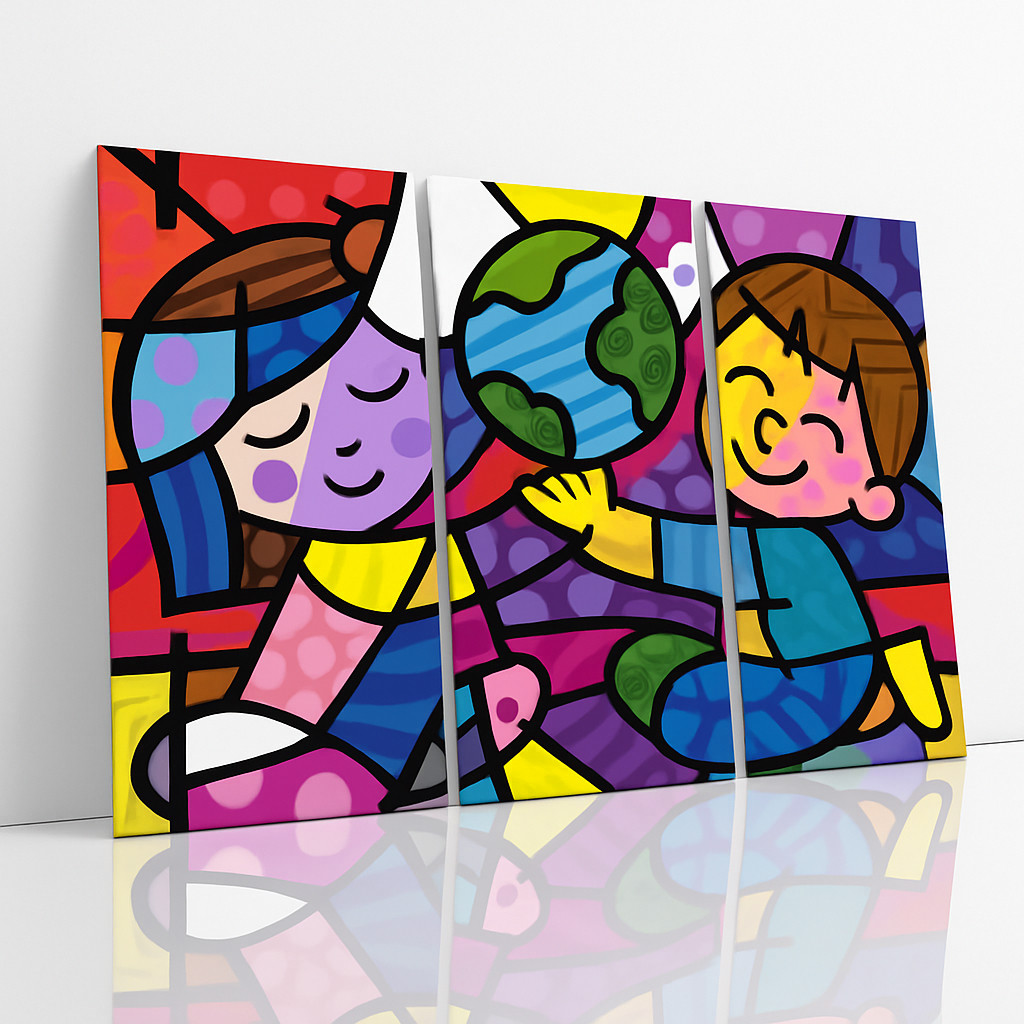Kit Quadros Decorativos Infantil Colorido Estilo Romero Britto Crianças ...