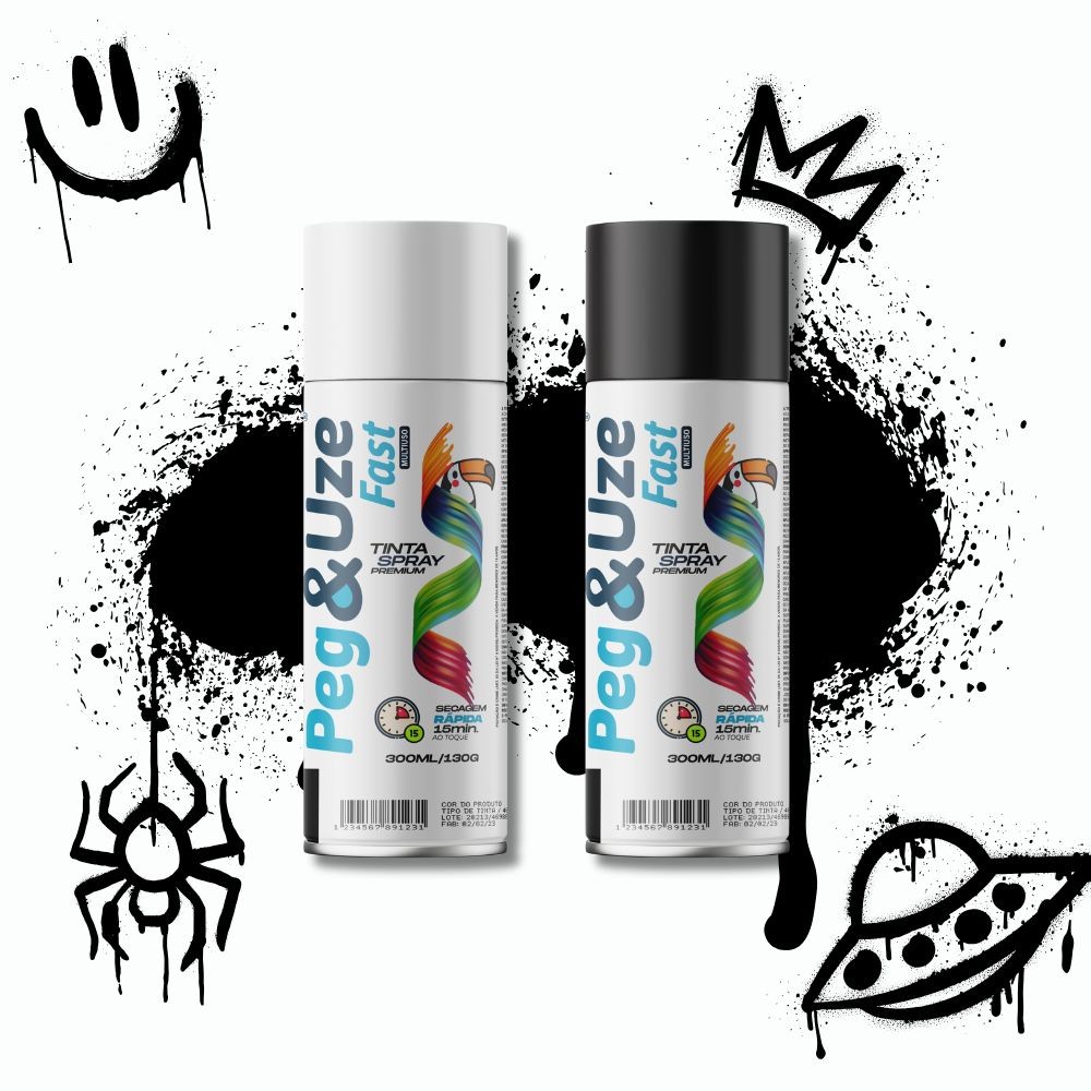 Tinta Spray Peg&Use 400ml para Grafite – Branco e Preto (Fosco e ...